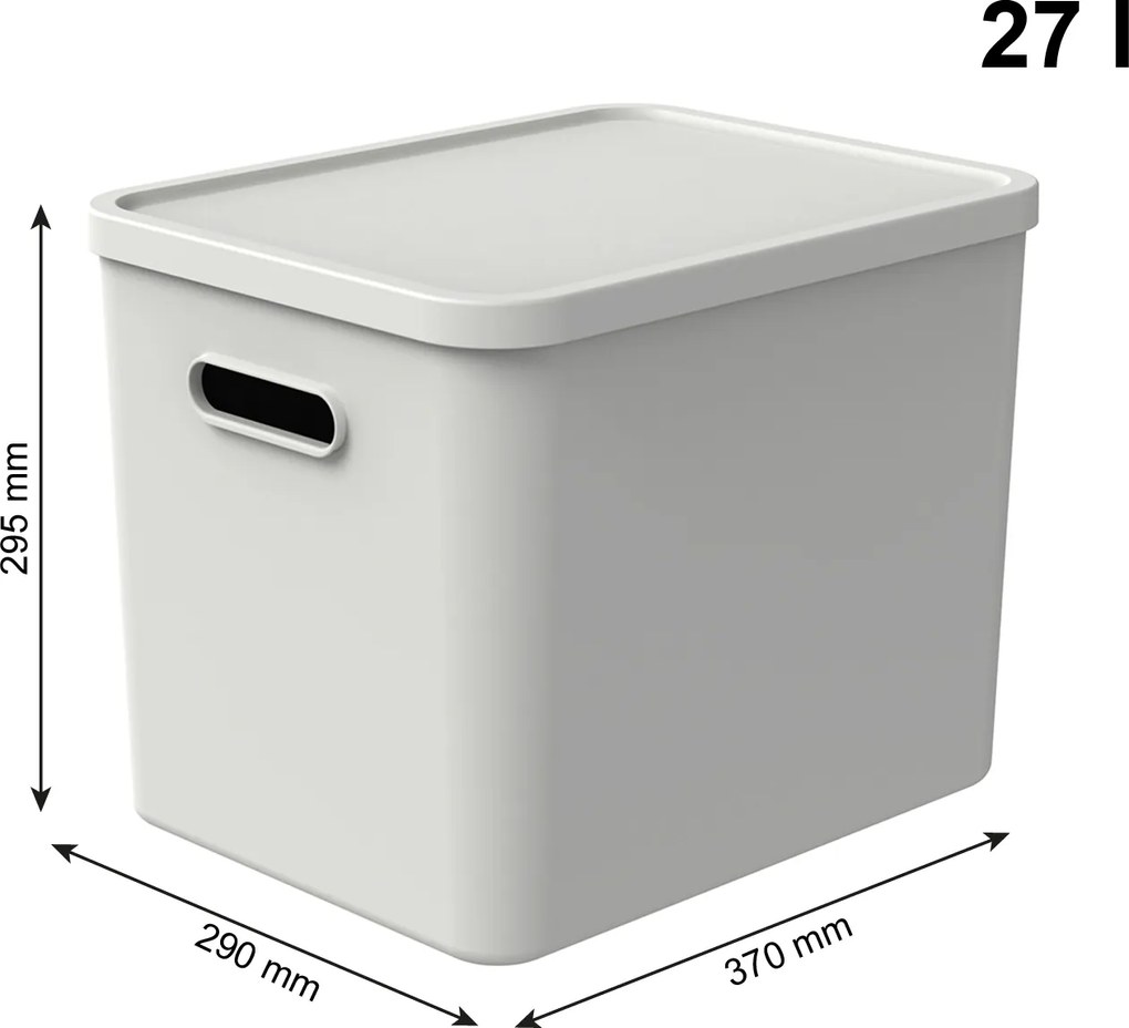 Rotho Úložný box, rovný s víkem, 27l, matně bílá ALBU LIGHT, 37x29x30