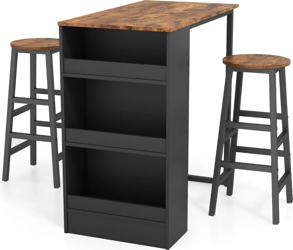 Costway Kuchyňský stůl se 2 stoličkami, prostorově úsporný bistro jídelní set