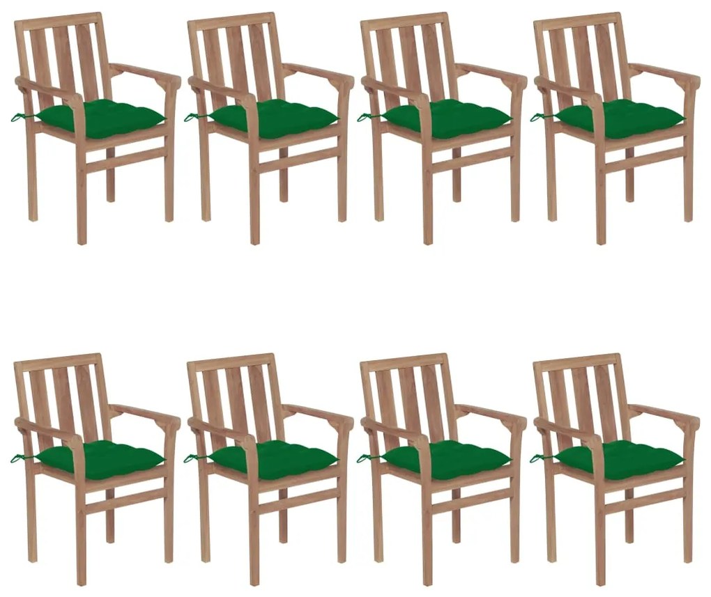 3073453 vidaXL Stohovatelné zahradní židle s poduškami 8 ks masivní teak