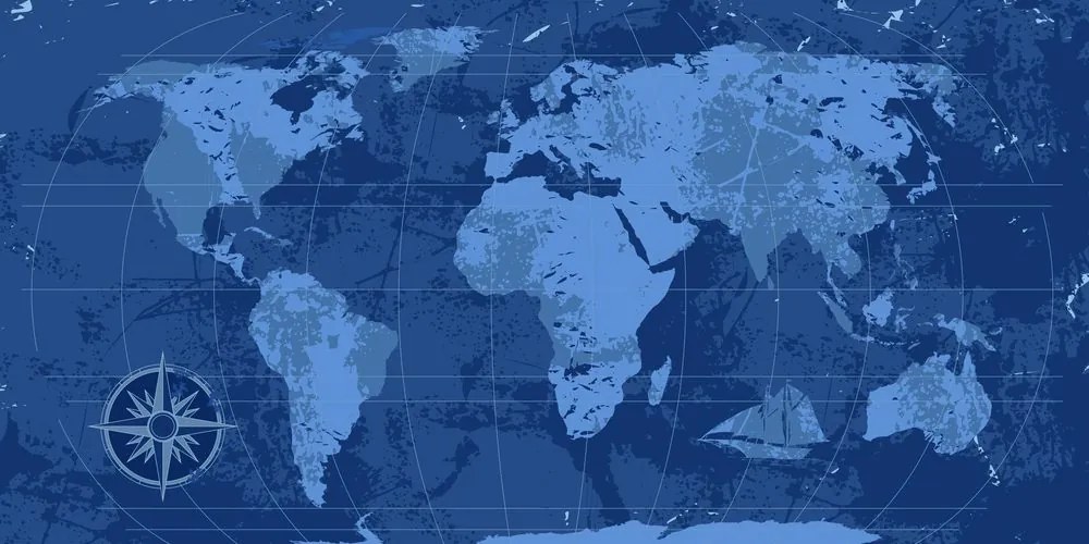 Obraz na korku rustikální mapa světa v modré barvě
