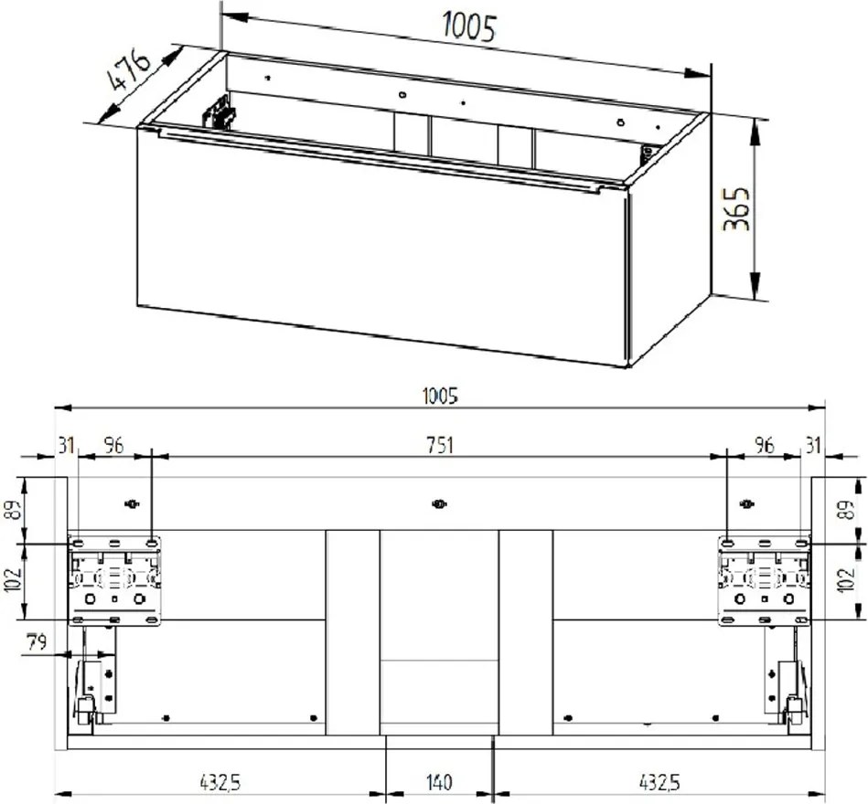 Mereo Mereo, Mailo, koupelnová skříňka s keramickým umyvadlem 101 cm, bílá, dub, antracit, CN537