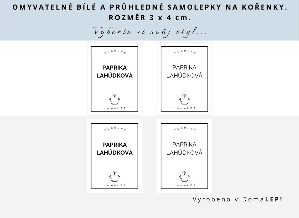 PAPRIKA LAHŮDKOVÁ - Samolepka na kořenky 3 x 4 cm - DomaLEP varianta: BÍLÁ - tučné písmo