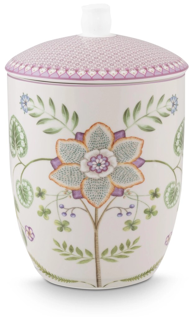 Pip Studio Lily &amp; Lotus skladovací dóza 1,5l, bílá (porcelánová dóza)