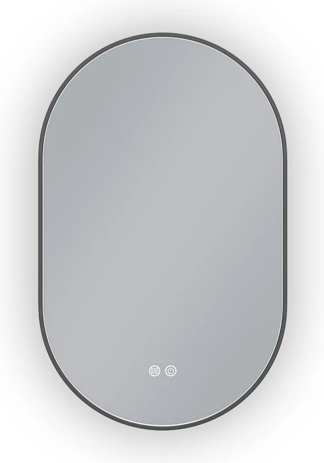 Erga Freya, oválné LED zrcadlo 50x80cm v černém kovovém rámu, 3 barvy světla, zadní osvětlení, vyhřívací podložka proti zapaření, ERG-V01-FREYA-5080-BK