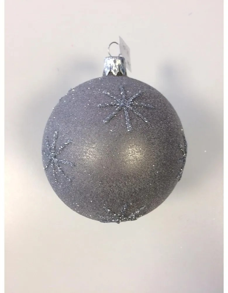 Vánoční koule 8 cm hvězdička/stromek SET/6ks - celoposyp šedá