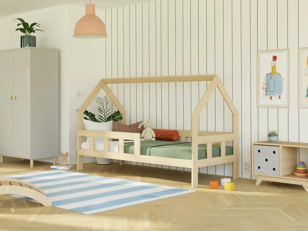 Benlemi Dětská postel domeček FENCE 2v1 ze dřeva se zábranou Zvolte barvu: Pastelově růžová, Zvolte rozměr: 90x190 cm, Zvolte zábranu: S otevřeným vstupem