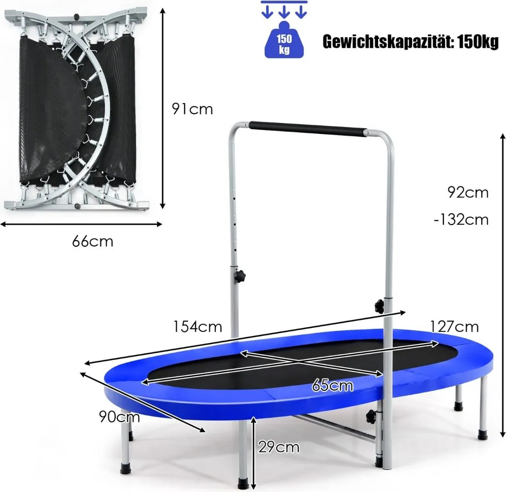 Costway Trampolína pro 2 osoby s výškově nastavitelným madlem mini trampolína