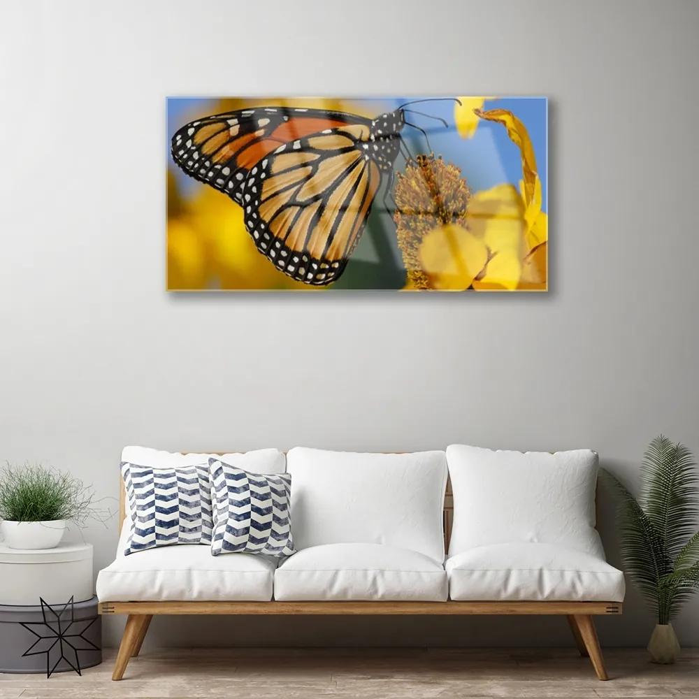 Obraz na skle Motýl Květ Příroda 120x60 cm
