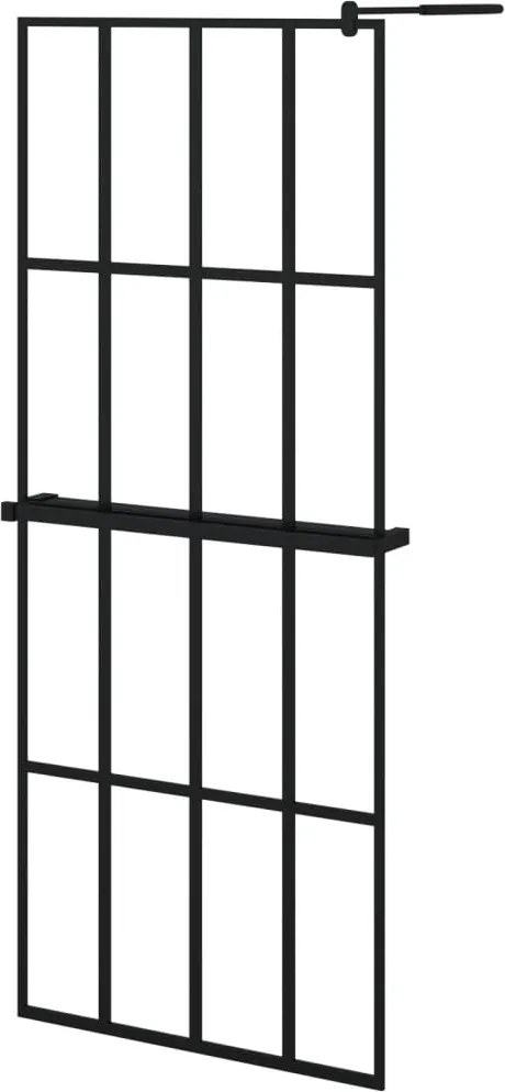 Zástěna do průchozí sprchy s policí černá 80x195 cm ESG/hliník 3185443