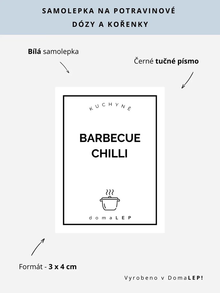 Samolepka na kořenky BARBECUE CHILLI bílá 3 × 4 cm tučné písmo