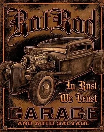 Plechová cedule GARAGE - Rat Rod, (31.5 x 40 cm)