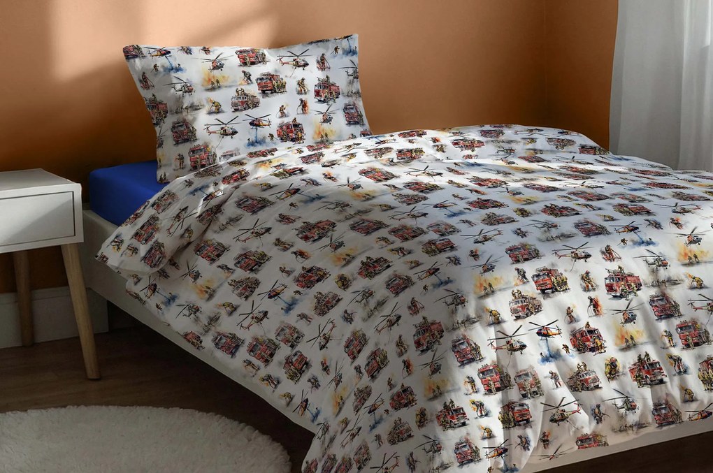 Bavlněné povlečení Hasiči zasahují Velikost: atypický 240 x 200 + 2 x 70 x 90