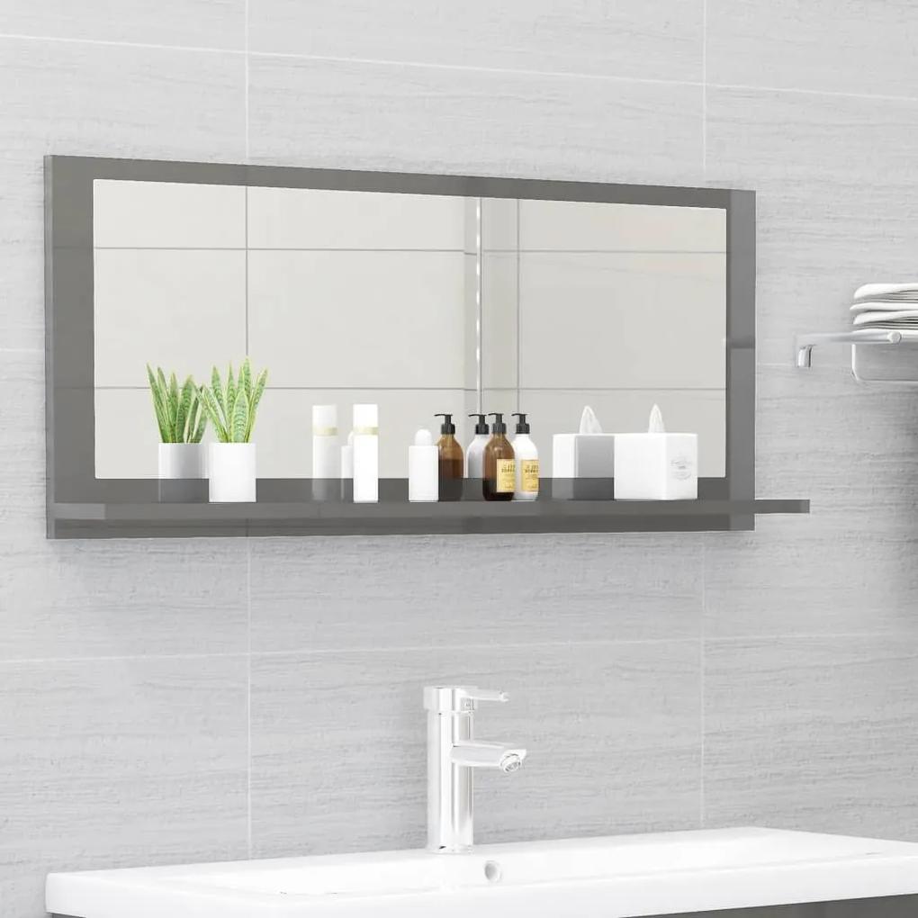 804588 vidaXL Koupelnové zrcadlo šedé vysoký lesk 90x10,5x37 cm dřevotříska