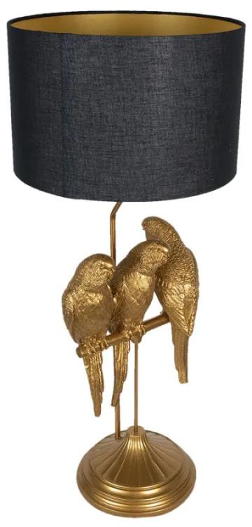 Zlatá lampa s dekorací papoušků s černým stínidlem – 33x79 cm