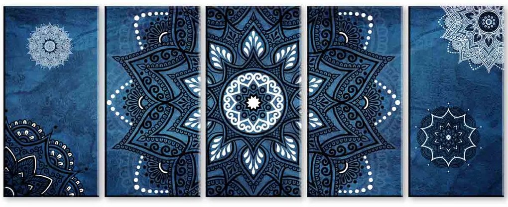 Pětidílný obraz mandala Blue Velikost (šířka x výška): 100x40 cm