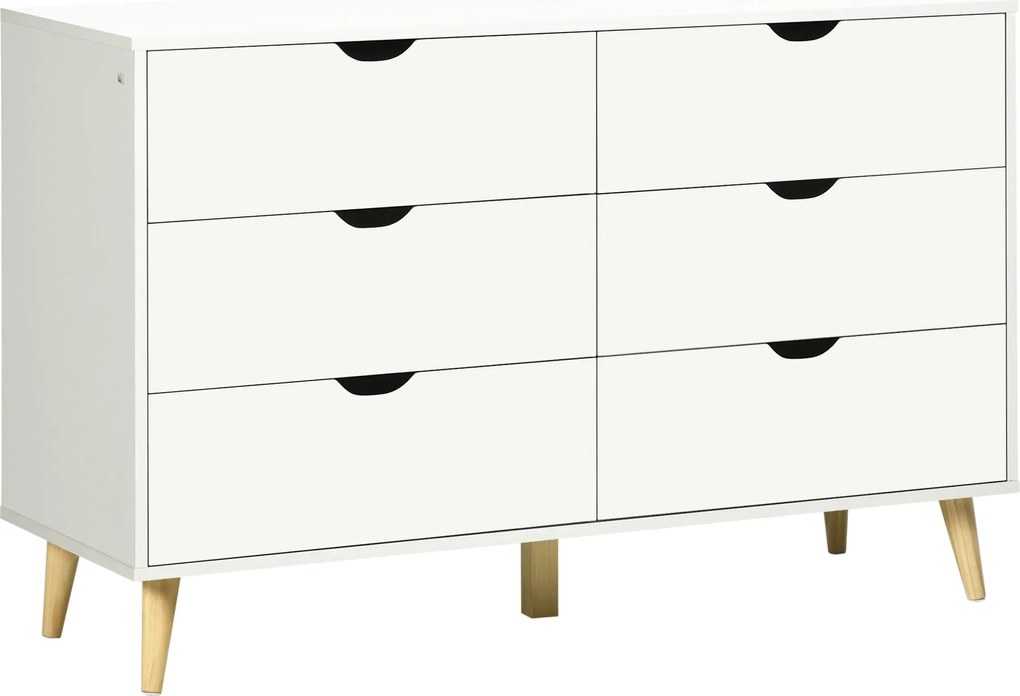 HOMCOM zásuvkový komoda s 6 zásuvkami pro kuchyň, ložnici, obývací pokoj, studium - moderní styl, systém proti převrhnutí 120x40x76 cm bílá | Aosom