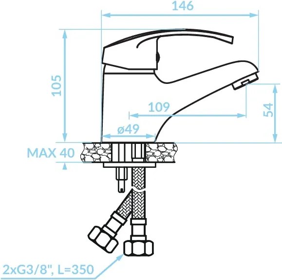 Kuchinox Kakadu, stojánková umyvadlová baterie s automatickou zátkou, bílá, LAV-BKK_622D