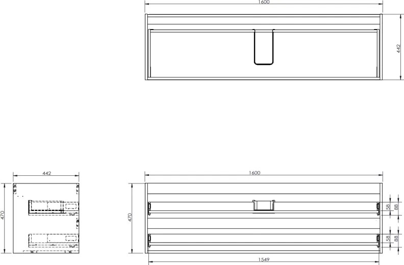 Mexen Orio, koupelnová skříňka 160 cm, 2 zásuvky, bílá matná, 91A10-16047-2-BFF01