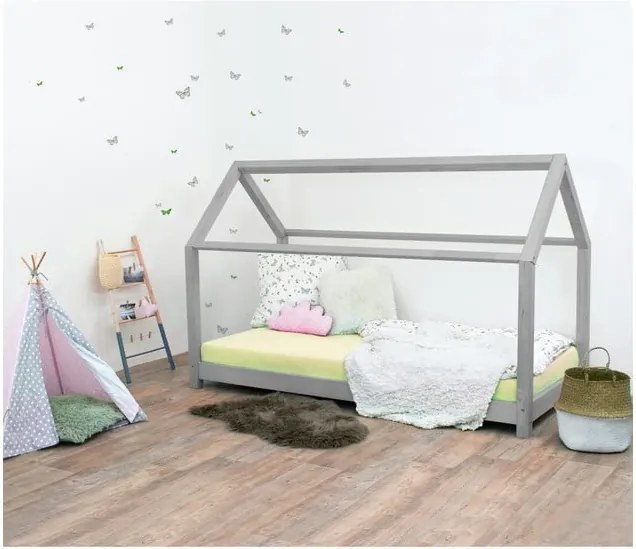 Šedá dětská postel bez bočnic ze smrkového dřeva Benlemi Tery, 80 x 200 cm