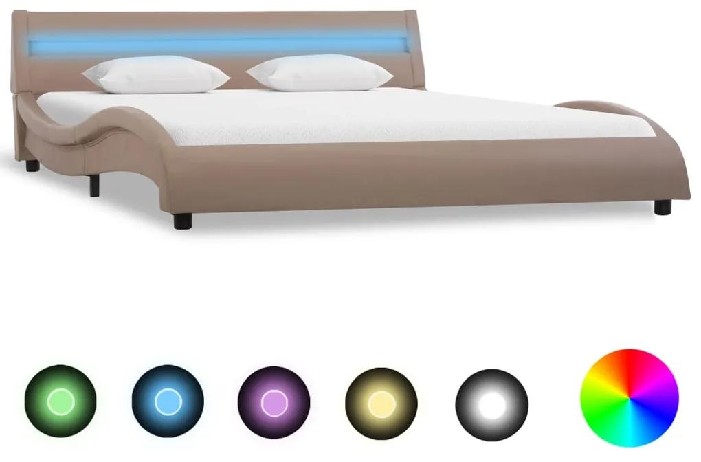 285699 vidaXL Rám postele s LED světlem cappuccino umělá kůže 140 x 200 cm