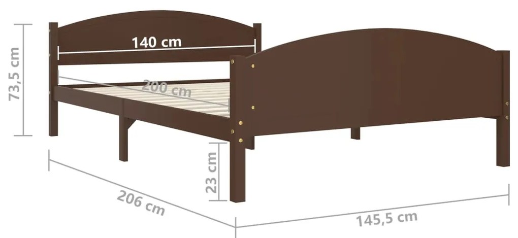 Rám postele tmavě hnědý masivní borovice 140 x 200 cm,  322044