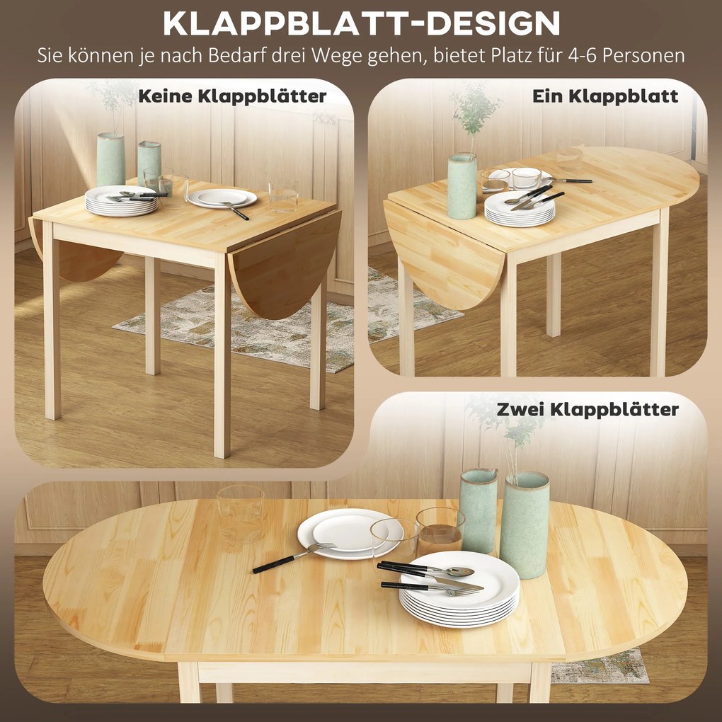 HOMCOM Skládací jídelní stůl pro 6 osob s designem se skládacími listy, oválný skládací kuchyňský stůl pro malé prostory, jídelna, kuchyně 140 x 70 x…