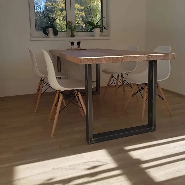 KULHÁNEK Jídelní stůl s drásaným povrchem Velikost desky: 190x80 cm, Odstín podnože: bílá - RAL 9010