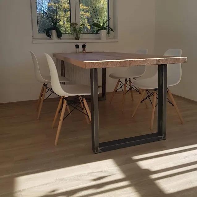 KULHÁNEK Jídelní stůl s drásaným povrchem Velikost desky: individuální, Odstín podnože: černá - RAL 9005