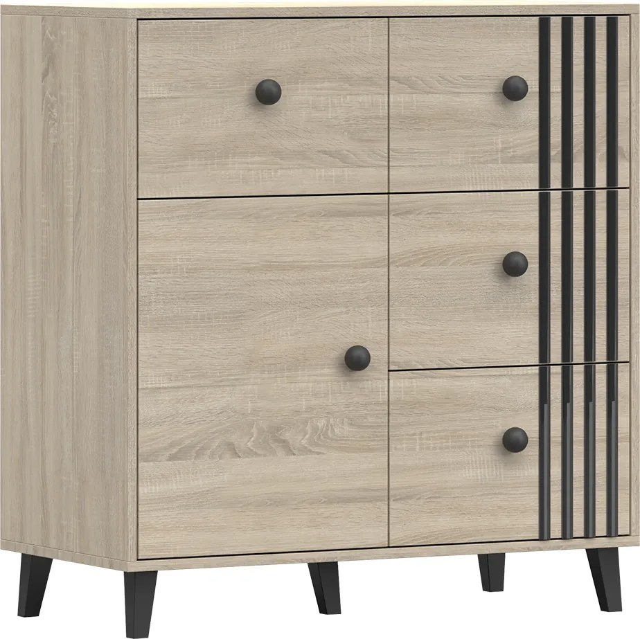 IDZ Komoda FOX 4S1D 03, 90 cm Dub Sonoma/Černá