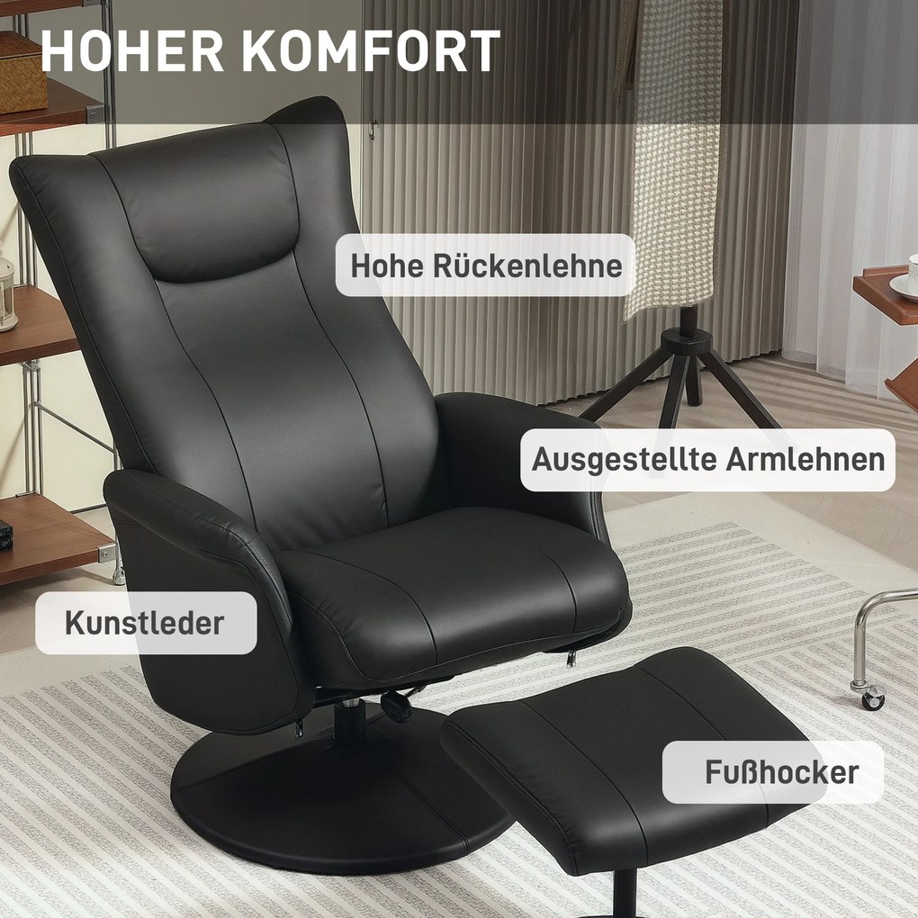 HOMCOM Relaxační křeslo s podnožkou - 360° otočné křeslo s funkcí sklopení, relaxační křeslo se sklopným opěradlem až do 150 kg nosnosti, umělá kůže,…