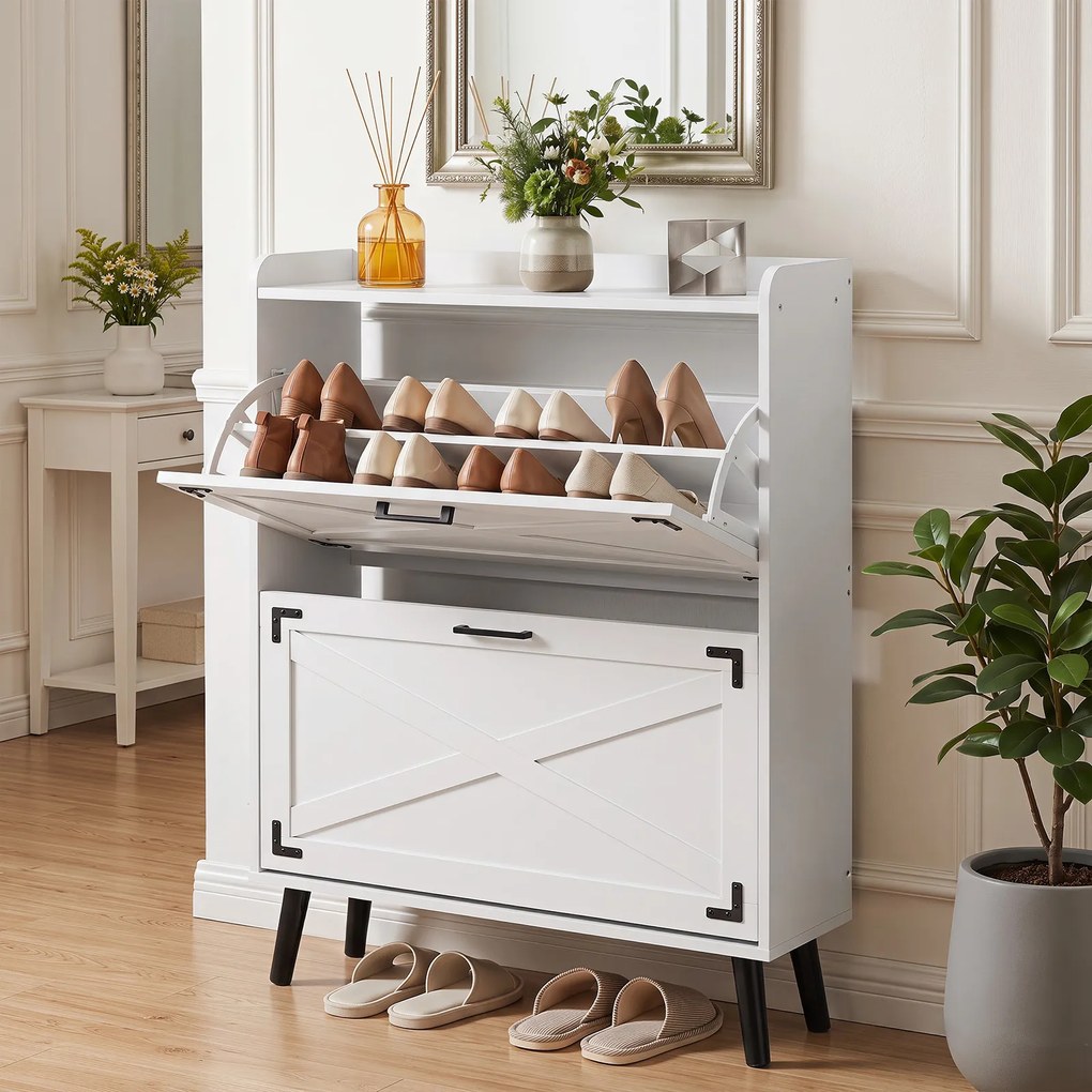 Costway Botník s 2 výklopnými zásuvkami Volně stojící botník – 80 × 24 × 103 cm