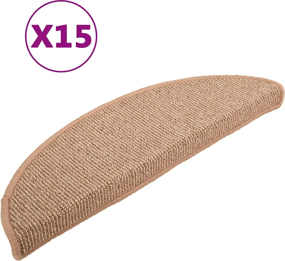 Schodové rohože 15 ks 56 x 17 x 3 cm světle hnědé půlkulaté 149851
