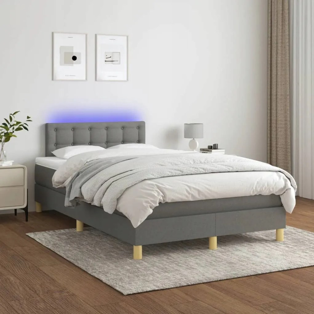 Box Spring Postel S Matrací A Led Textil Tmavě Šedá tlačítka 120 x 200 cm