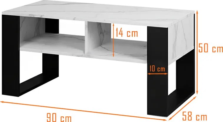 Velaco Konferenční kávový stolek TAB 2 90, imitace bílého mramoru/černá