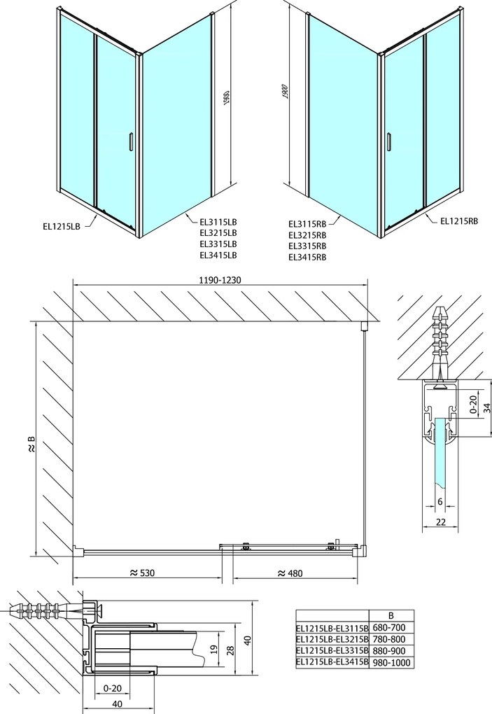 Polysan EASY BLACK sprchové dveře 120 x 190 cm čiré sklo EL1215B