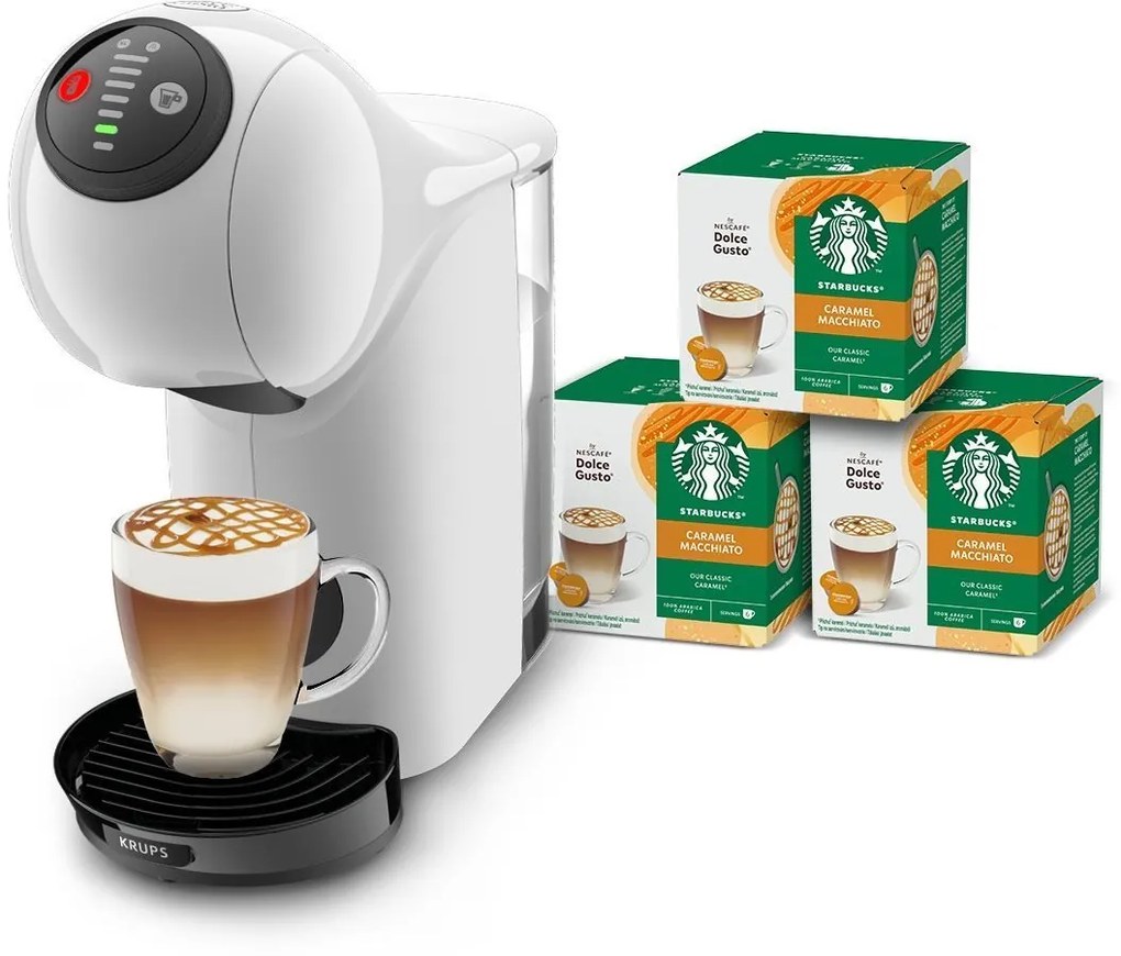 Kávovar na kapsle krups kp243110ce nescafé dolce gusto genio s dárkový set s 36 kapslemi starbucks caramel macchiato
