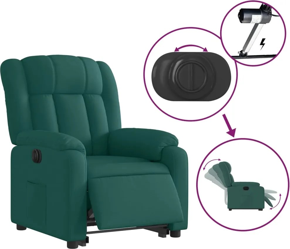 Elektrické zvedací polohovací křeslo tmavě zelené textil 3205346