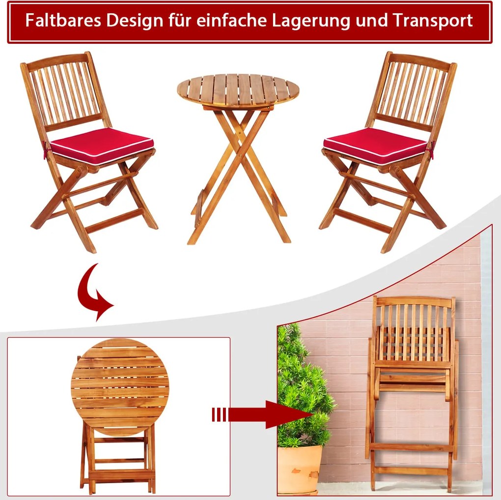 Costway 3-dílný. Terrassenmöbel-Set mit Rundem Tisch a 2 Stühlen a 2 Kissen
