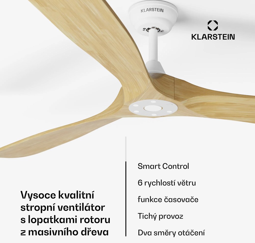 Klarstein Bahama Breeze Smart Stropní ventilátor, lopatky rotoru z masivního dřeva, dálkové ovládání + ovládání pomocí aplikace
