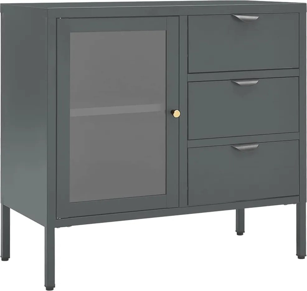 Příborník antracitový 75 x 35 x 70 cm ocel a tvrzené sklo 336075