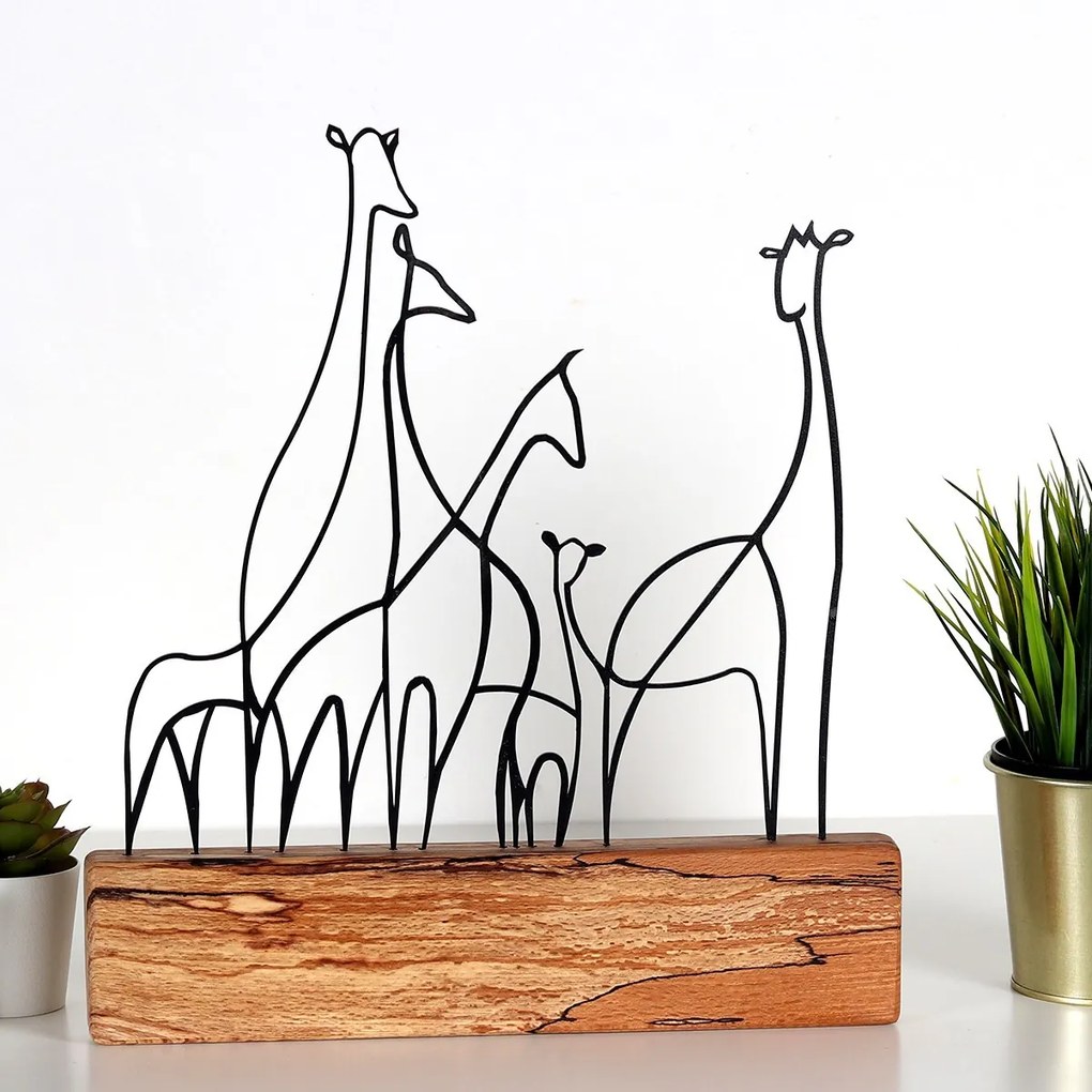 Kovová dekorace Giraffe Family 35 cm černá