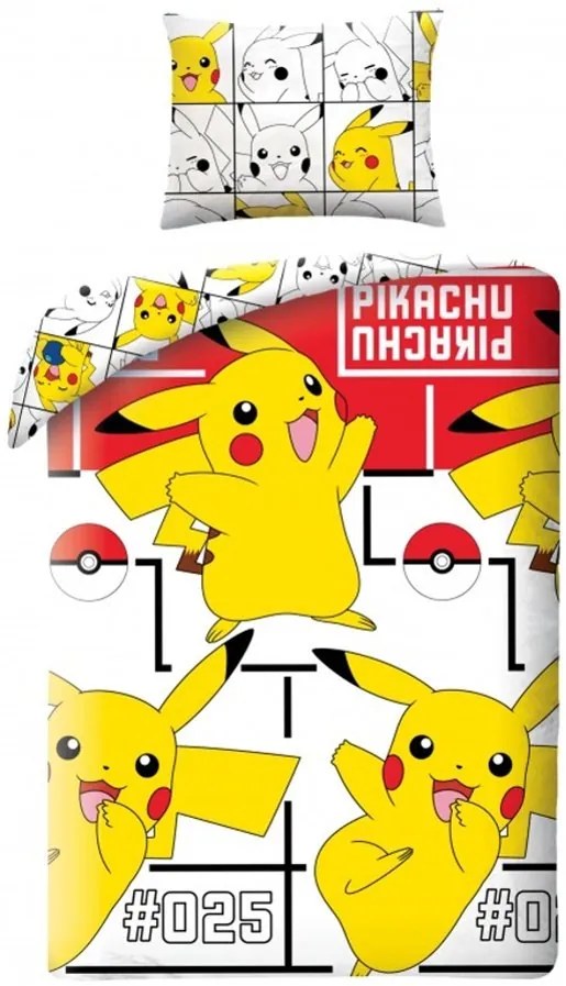 Bavlněné ložní povlečení Pokémon Pikachu No. 025 - 100% bavlna - 70 x 90 cm + 140 x 200 cm