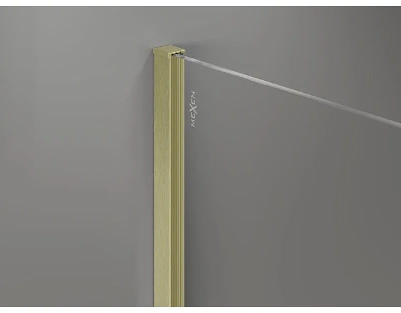 Mexen Kioto-X, sprchová zástěna 140 x 200 cm, 10mm čiré sklo, zlatý matný profil, 800-140-101-55-00-X