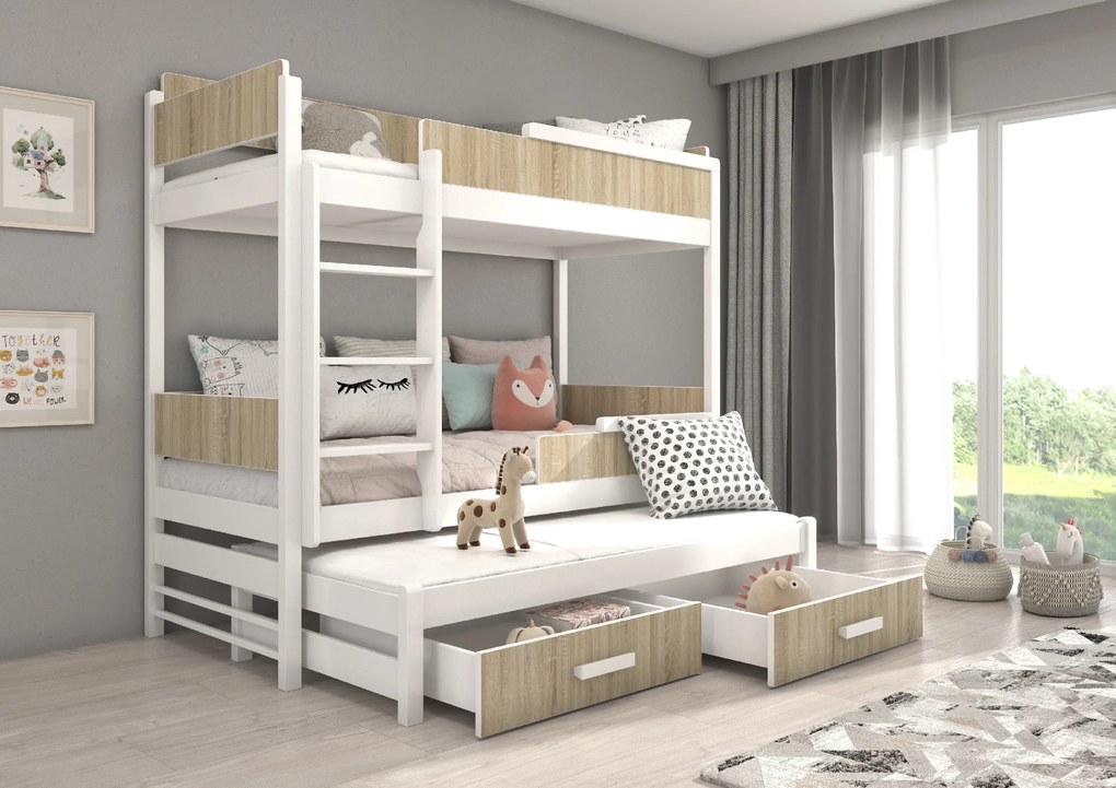 ADRK Furniture Patrová třílůžková postel s matracemi QUEEN 180x80 CH-QUE-W_S-M-180