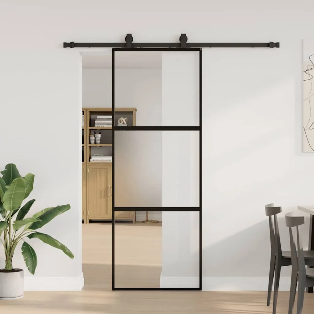 Posuvné dveře se sadou kování černé 76x205 cm Tvrzené sklo 3375817