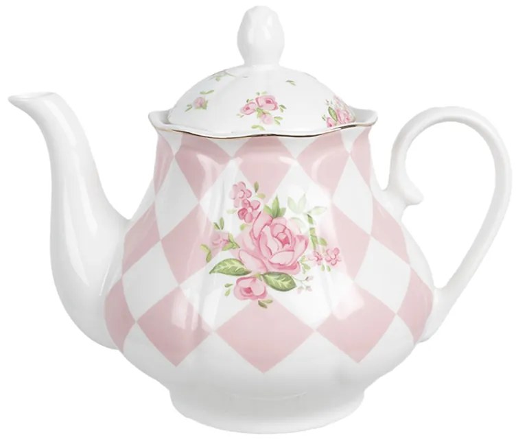 Bílo-růžová porcelánová konvička se vzorem růžiček Sweet Roses – 1000 ml