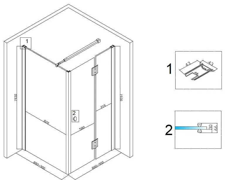 BPS-koupelny Čtvercový sprchový kout HYD-SK1390B 90x90 černá/transparent - bez vaničky