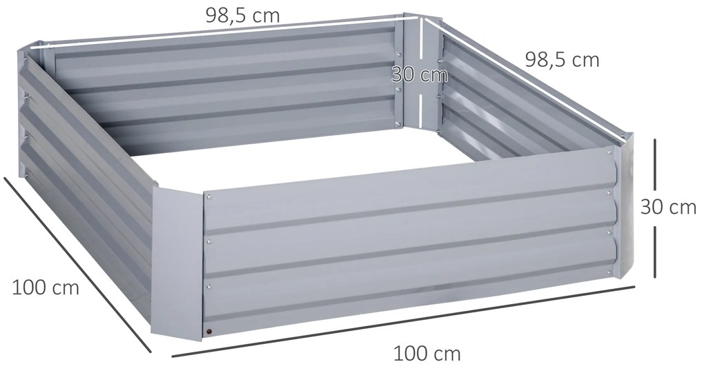 Outsunny Zahradní truhlík HOMCOM 100x100x30 cm z pozinkované oceli v šedé barvě, robustní a odolný proti povětrnostním vlivům pro zahradu a balkon | …