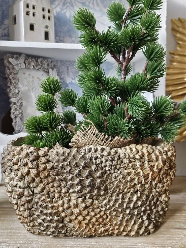 Hnědý antik cementový oválný obal ve tvaru šišek Pinecone - 25*15*13cm