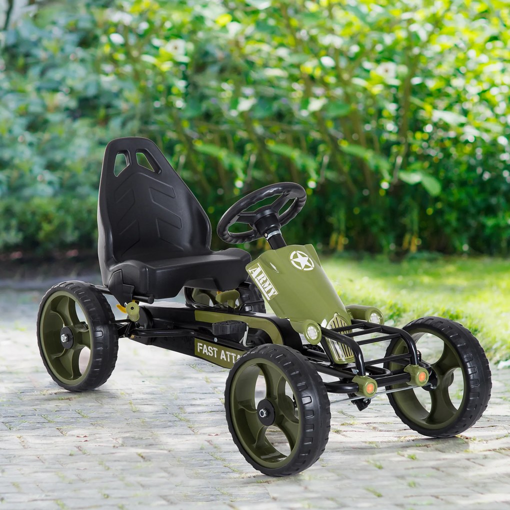 HOMCOM Motokára šlapací auto s ruční brzdou Nastavitelné sedadlo od 3 let Zelená 105 x 54 x 61 cm